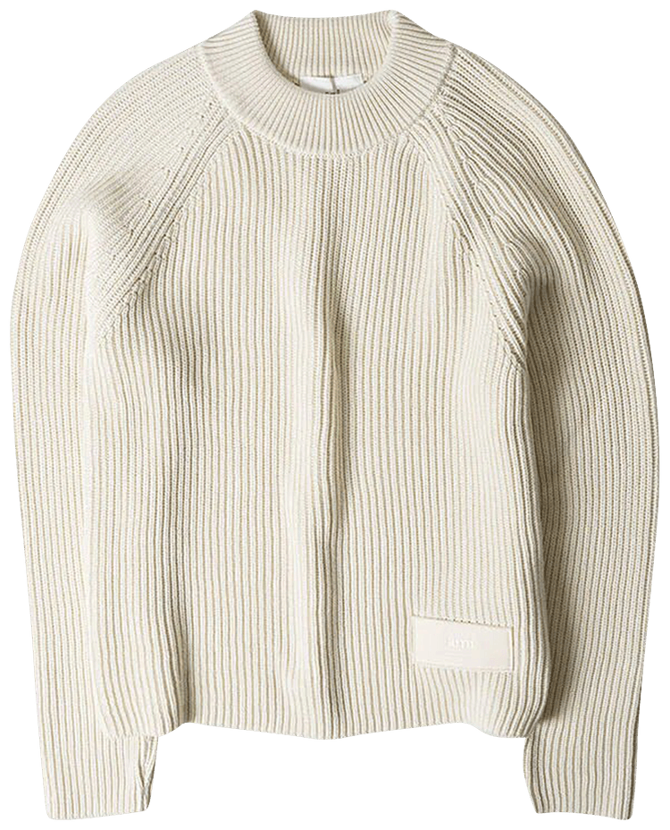 Buy Ami Logo Label Ribbed Crewneck Ivory Hks024 Kn0031 185 Goat