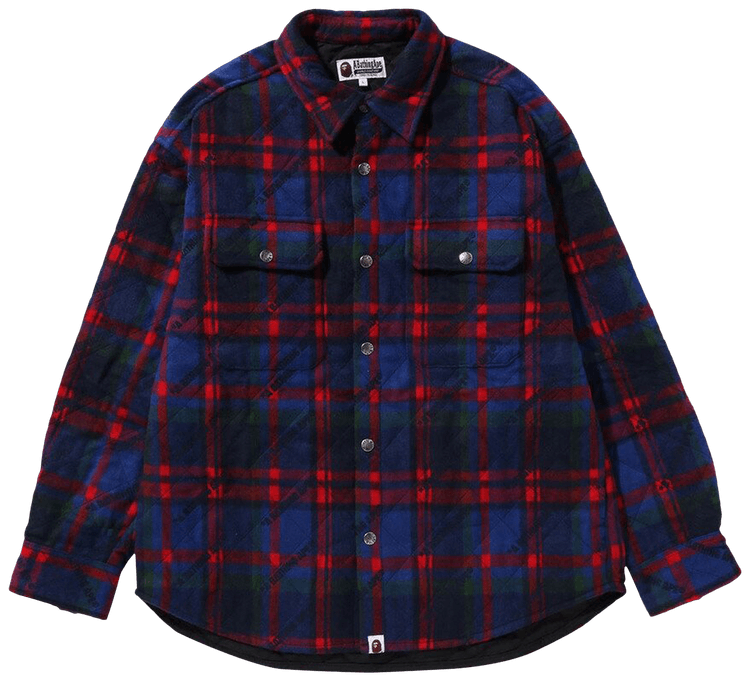 Buy BAPE Logo Check Pattern Padded Flannel Shirt Jacket 'Navy' - 1J80 ...
