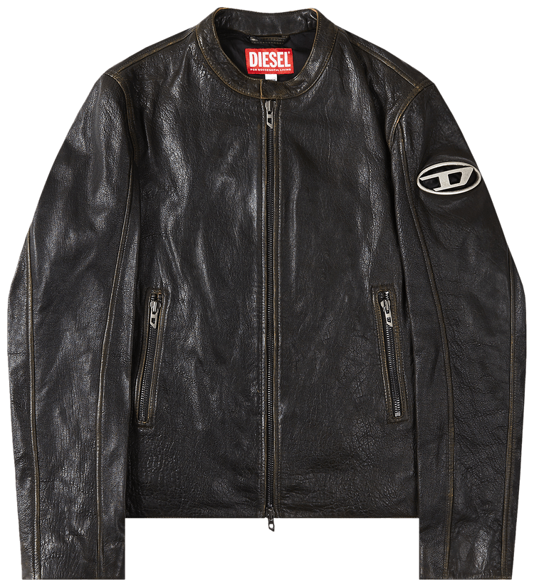 Buy Diesel L-Cobbe Moto Leather Jacket 'Black' - A11961 0CHAL 7BB | GOAT