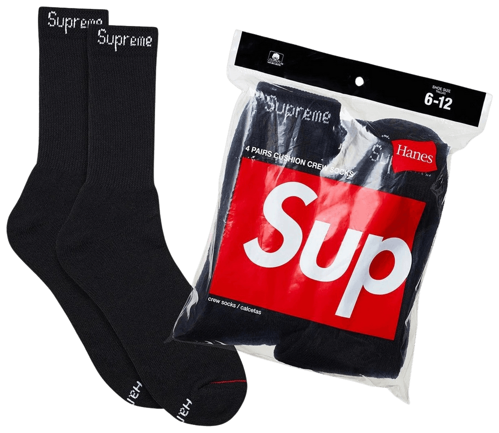Buy Supreme x Hanes Crew Socks (4 Pack) 'Black' - 99HAA26B BLACK | GOAT